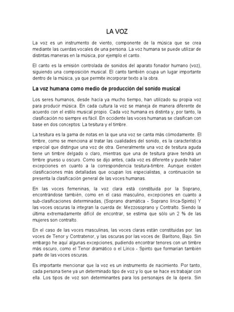 La Voz La Voz Humana Como Medio De Producción Del Sonido Musical Pdf