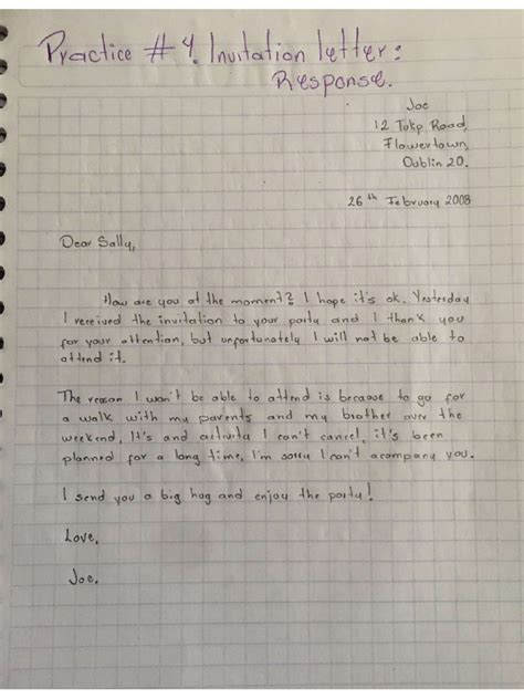 Practice 4 Invitation Letter Response Pdf