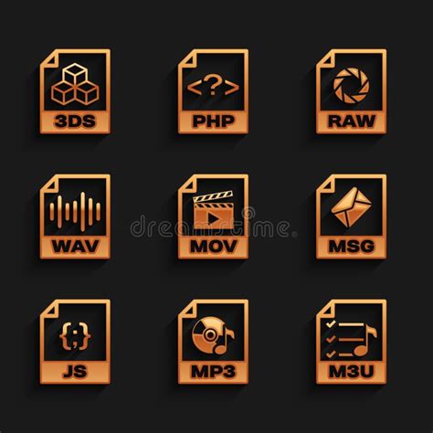 Set MOV File Document MP3 M3U MSG JS And WAV Icon Vector Stock