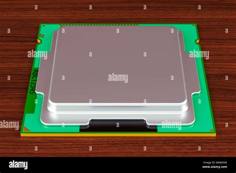 cpu computer processor unit on the wooden table 3d rendering stock