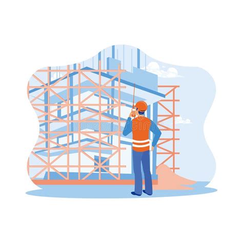 Architect Engineer Working On Construction Site Architects Wear Safety Helmets And Communicate