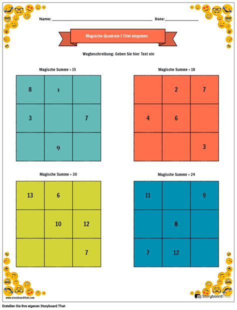 3x3 Magic Squares Arbeitsblatt Mit Smiley Rand