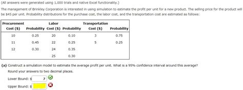 Solved All Answers Were Generated Using 1 000 Trials And Chegg