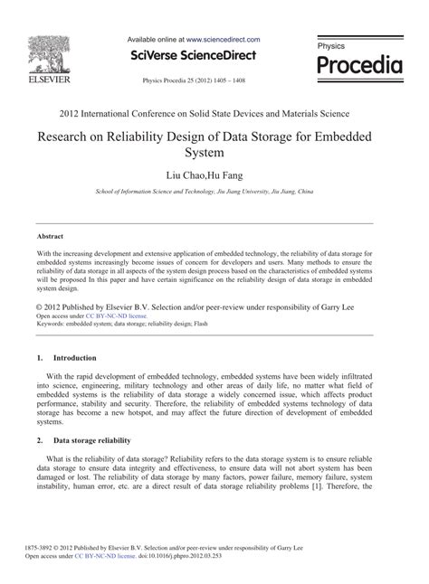 pdf research on reliability design of data storage for embedded system