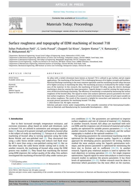 Surface Roughness And Topography Of Edm Machining Of Inconel 718 Pdf