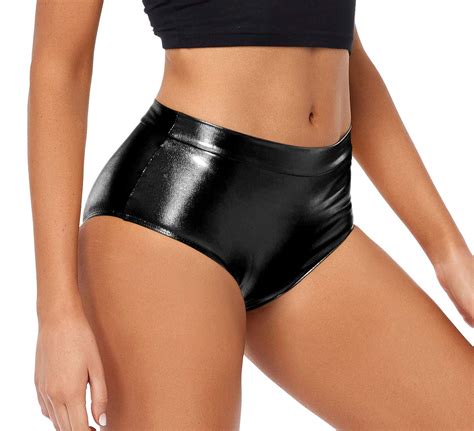 Kepblom Metallic High Waisted Booty Shorts Womens Shiny Cheeky Dance