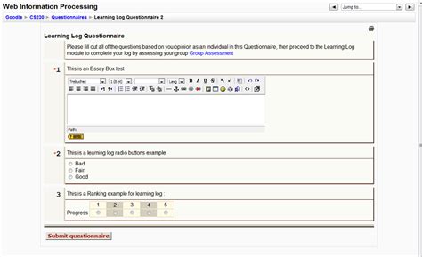 Learning Log Activity Module Moodledocs