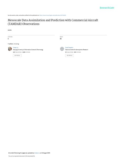 Mesoscale Data Assimilation And Prediction With Tamdar Pdf