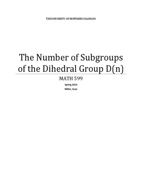The Number Of Subgroups Contained In The Dihedral Group Research Project Pdf Group