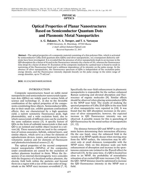 Pdf Optical Properties Of Planar Nanostructures Based On Semiconductor Quantum Dots And