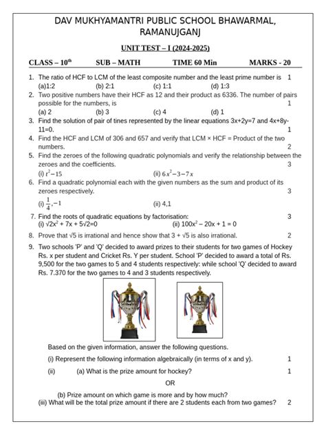 Class 10 Math Unit Test Pdf Factorization Mathematical Concepts