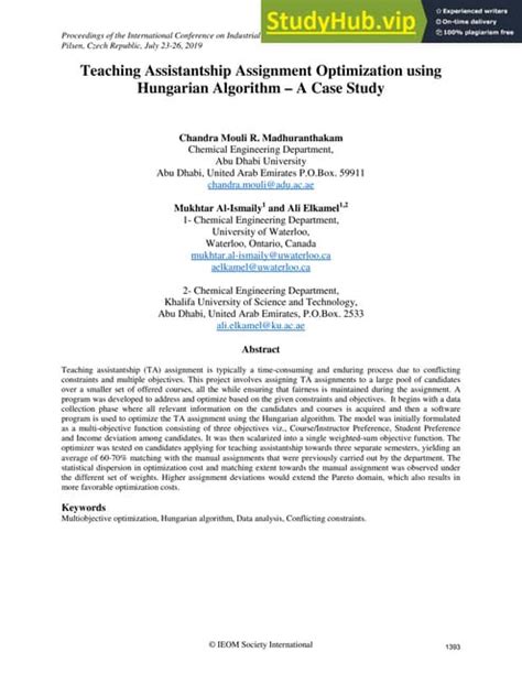Assistantship Assignment Optimization Using Hungarian Algorithm A Case