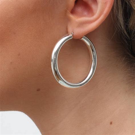 Silver Or Gold Plated Chunky Tube Hoop Earrings Etsy