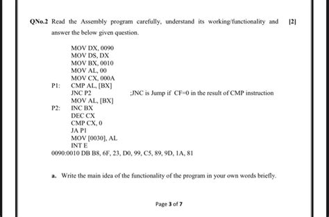 Solved 2 Qno2 Read The Assembly Program Carefully