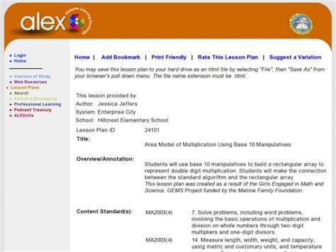 Area Model Of Multiplication Using Base 10 Manipulatives Lesson Plan