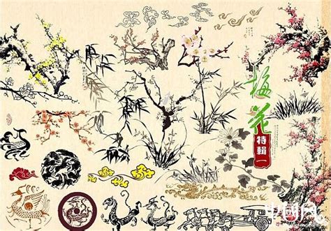 中国风水墨梅花psd分层素材 国风网