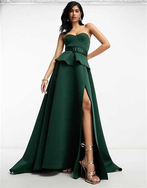 Asos Design Hochwertiges Trägerloses Maxikleid Mit Schößchen Gürtel