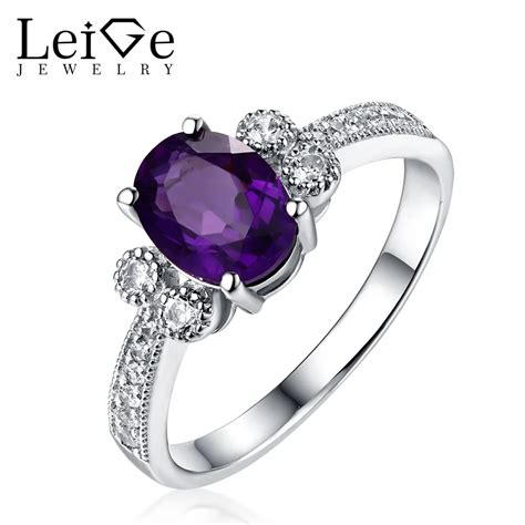 Leige Jewelry Amethyst Wedding Ring Oval Cut 925 Sterling Silver Fine