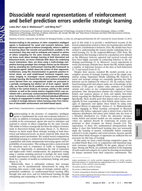 Pdf Dissociable Neural Representations Of Reinforcement And Belief