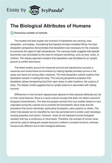 the biological attributes of humans 275 words critical writing example