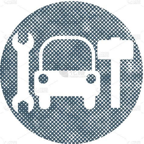 汽车服务标志用像素打印半色调网点纹理。
