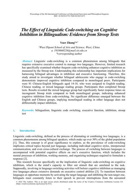 Pdf The Effect Of Linguistic Code Switching On Cognitiveinhibition In