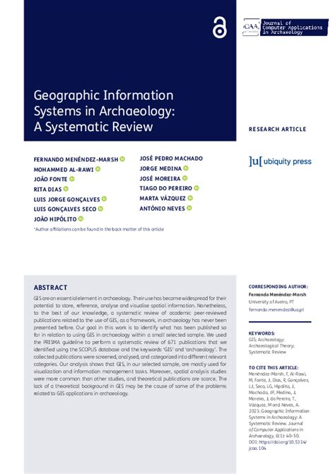 Pdf Geographic Information Systems In Archaeology A Systematic Review