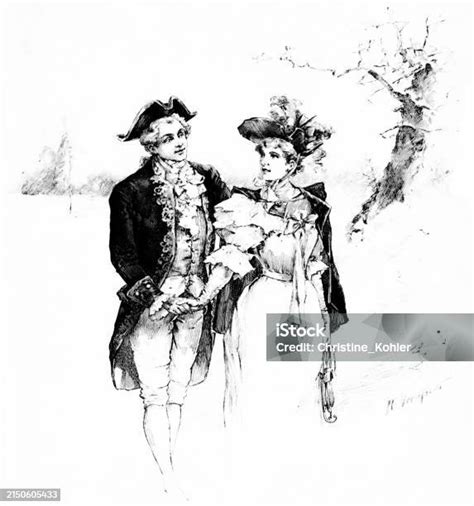 romantic couple in winter 1617th century style stock illustration