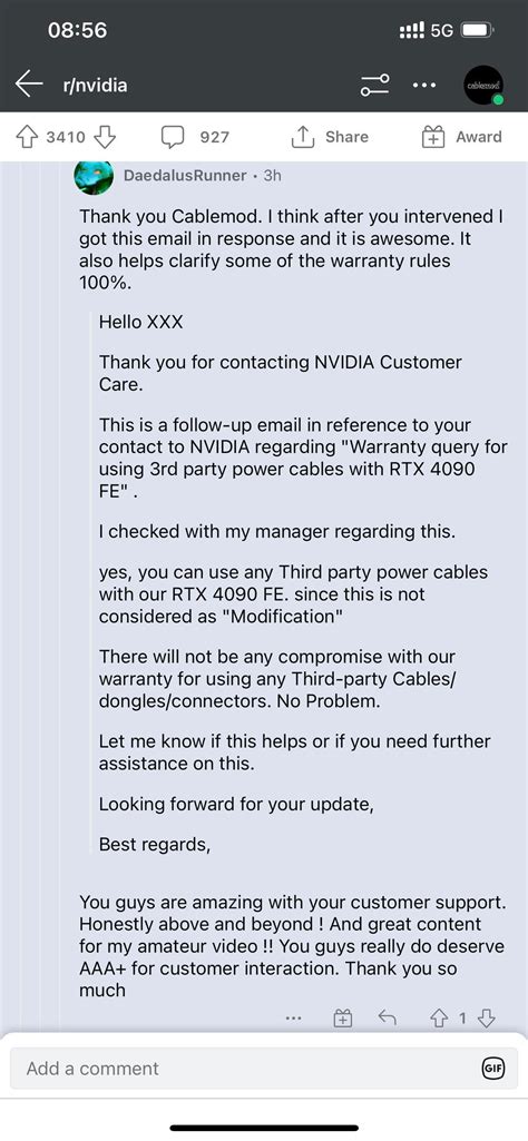 Nvidia Support New Messaging Regarding 3rd Party Cables Rnvidia