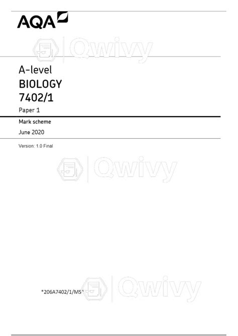 Aqa A Level Biology Paper 1 Marking Scheme 2020