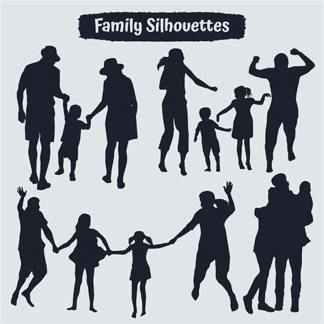 Colección De Siluetas Familiares Vector Premium