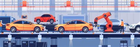 Premium Photo A Dynamic Illustration Showcasing A Modern Car Assembly Line Featuring Workers