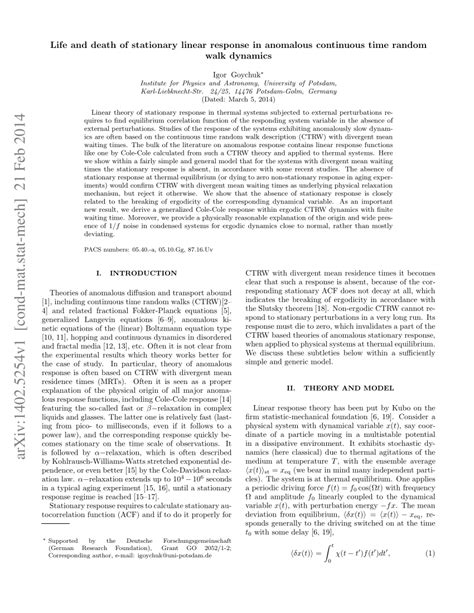 Pdf Life And Death Of Stationary Linear Response In Anomalous Continuous Time Random Walk Dynamics