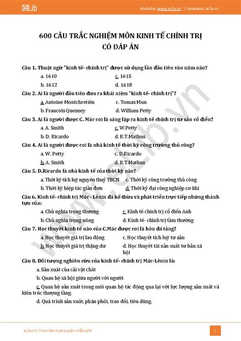 Ôn Tập Trắc Nghiệm Kinh Tế Chính Trị Mác Lênin KTCT Studocu