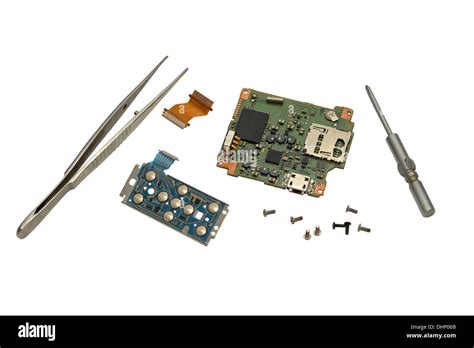 Disassembling Technology Electronics Equipment Isolated White Broken Circuit Board