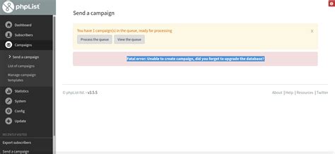 fatal error unable to create campaign did you forget to upgrade the