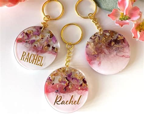 Pink Resin Keyring With Dried Flowers Personalised Keyring Custom