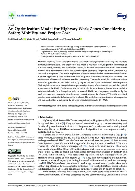 Pdf An Optimization Model For Highway Work Zones Considering Safety