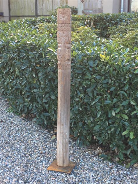 Grote Houten Ornament Paal Stronk Balk Totempaal Baluster Steunpaal Op