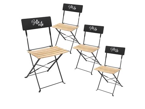 MALAM Lot De 4 Chaises Pliantes Noires Motif Bella Vita