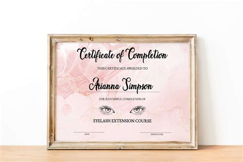 Editable Lash Certificate Of Completion Template Printable Lash