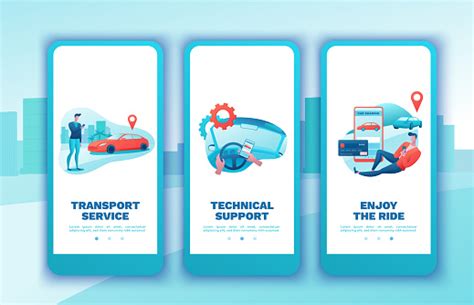 자동차 공유 모바일 템플릿 세트 만화 사람들 렌트 자동차 실업가 주문 타기 임대 서비스 모바일 앱 스마트 폰 개념 남자 소녀 평면 벡터 디자인 청록색 붉은 색 사람들에 대한
