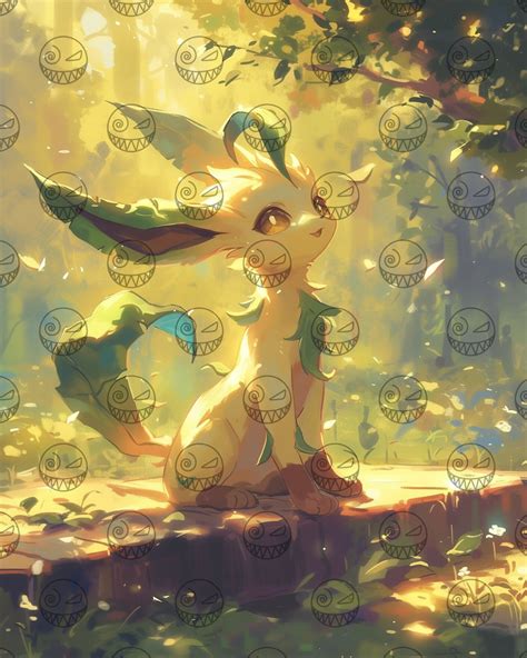 Ai Leafeon Anime Art Print Grass Eevee Gamer Decor Digital