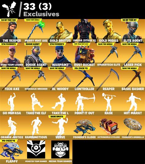 Pc 164 Skins Og Stw The Reaper Merry Mint Axe Gold Brutus