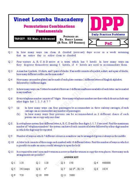 Permutation And Combination Dpp 1 Pdf
