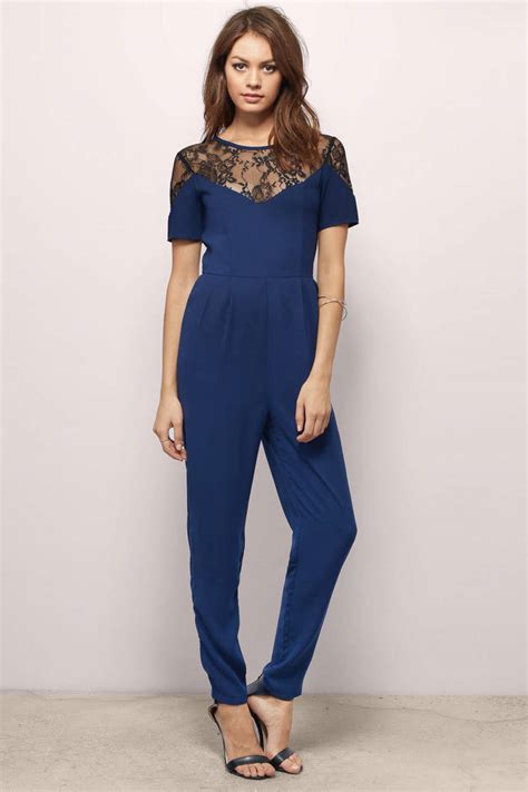 Blue Jumpsuit Lace Jumpsuit Short Sleeve Jumpsuit Jumpsuit Tobi Us