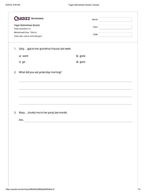 Tugas Optimalisasi Quizziz Quizizz Pdf