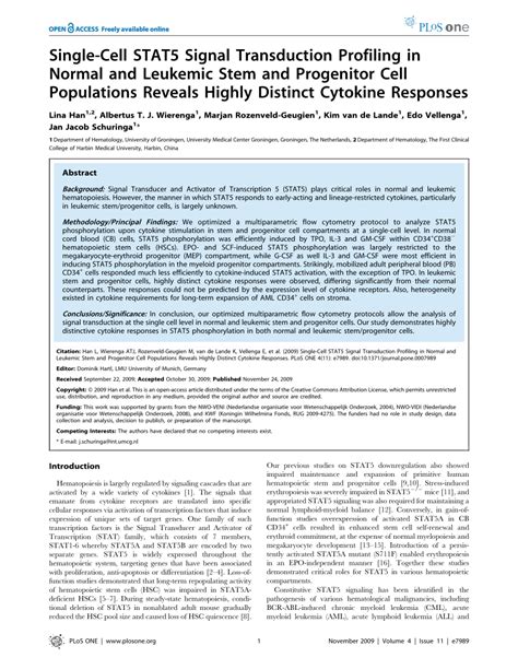 Pdf Single Cell Stat5 Signal Transduction Profiling In Normal And