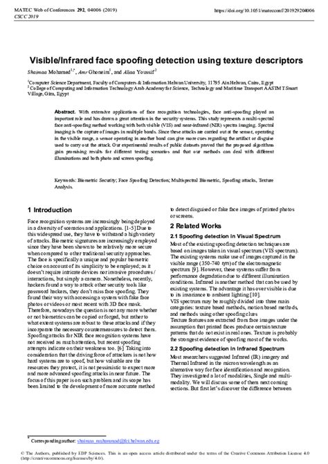 pdf visible infrared face spoofing detection using texture