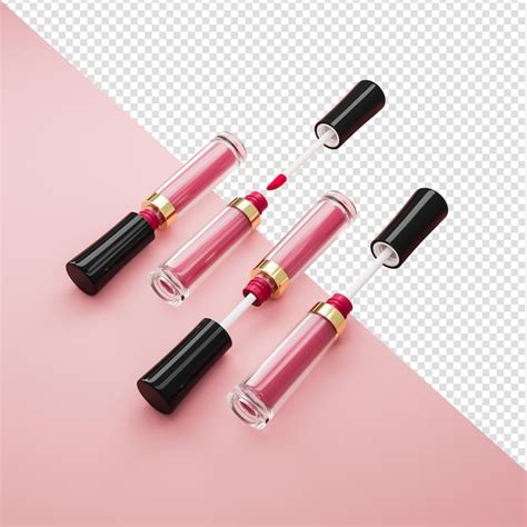 Lápiz Labial Líquido Y Aplicador Conjunto Sobre Fondo De Color Rosa